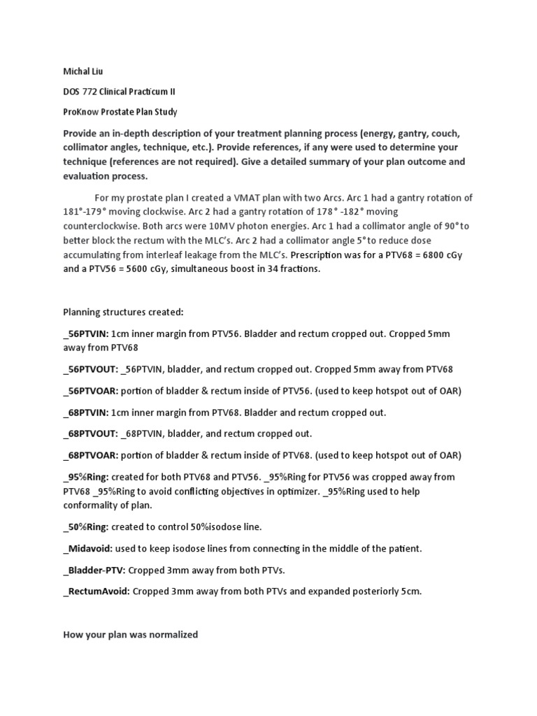 Prostate VMAT Treatment Planning Analysis | PDF | Radiation Therapy