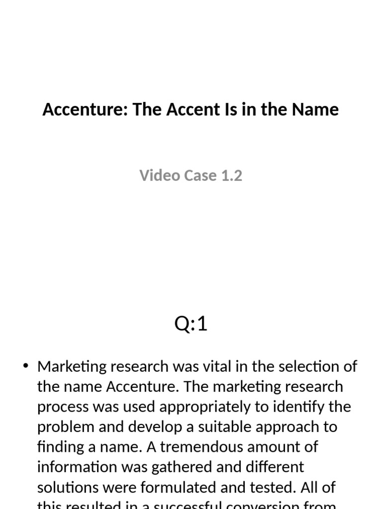 Accenture: The Accent Is in The Name: Video Case 1.2 | PDF