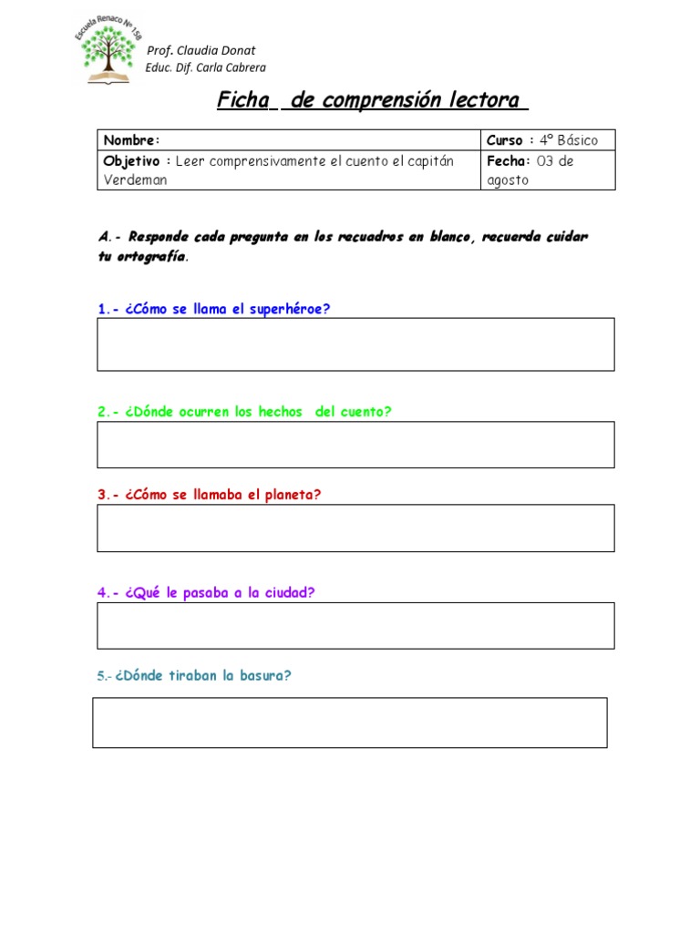 Ficha Comprension Lectora | PDF