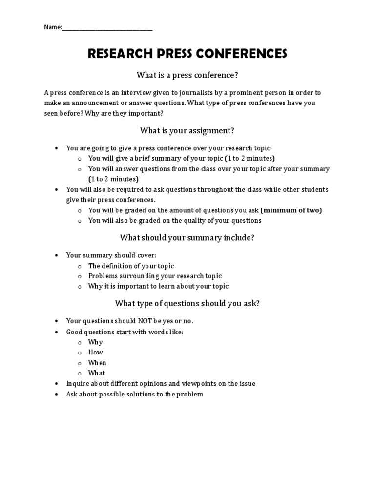 Press Conference Student Handout | PDF | Question | Epistemology