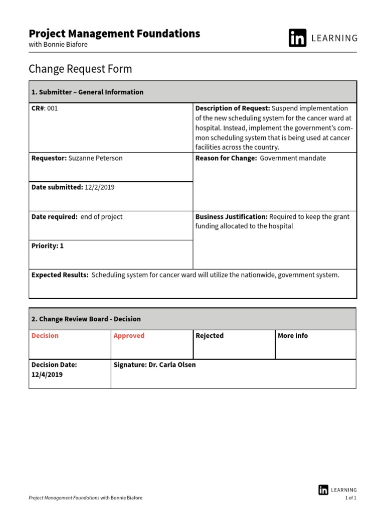 Change Request Form: Project Management Foundations | PDF