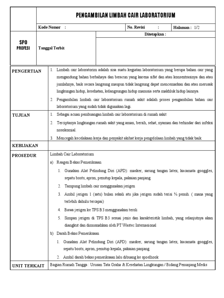SPO Pengambilan Limbah Cair Lab | PDF | Sains & Matematika