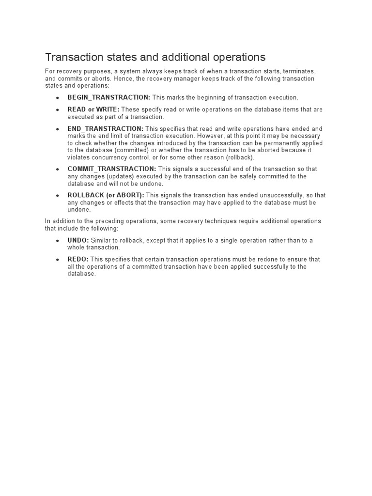 Transaction States and Operations in DBMS | PDF