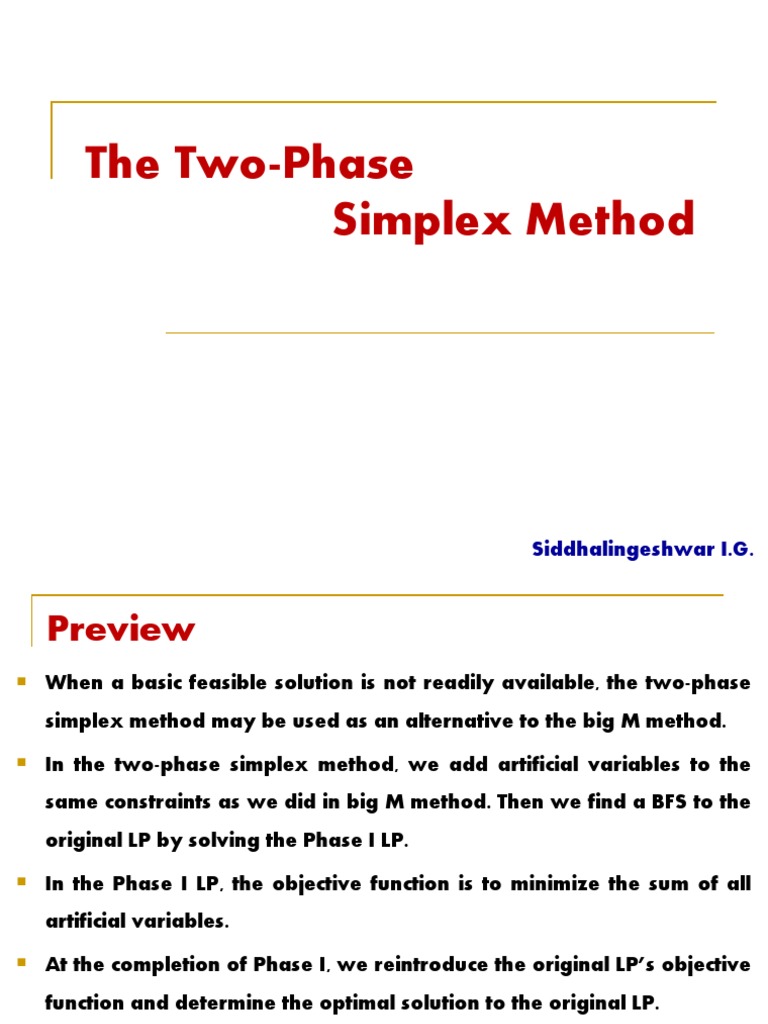 The Two-Phase Simplex Method: Siddhalingeshwar I.G | PDF | Algorithms ...