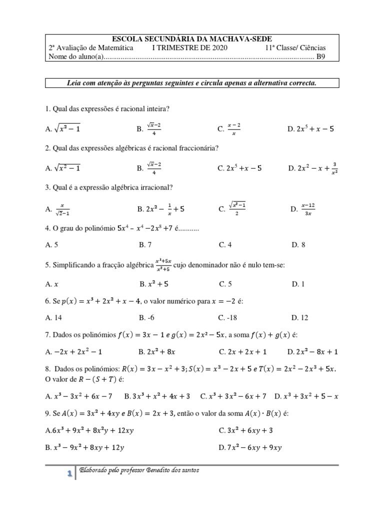 ESCOLA SECUNDÁRIA DA MACHAVA-SEDE | PDF | Número racional | Números
