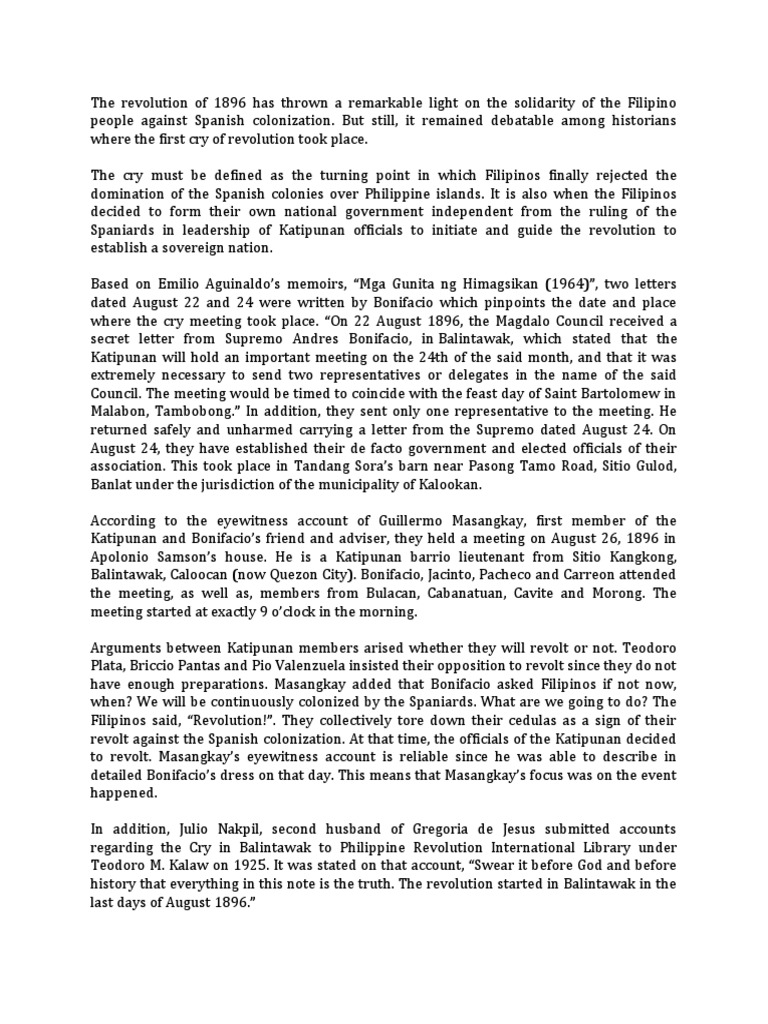 The Cry of Balintawak: A Revolution's Start | PDF | Luzon | Military Of ...