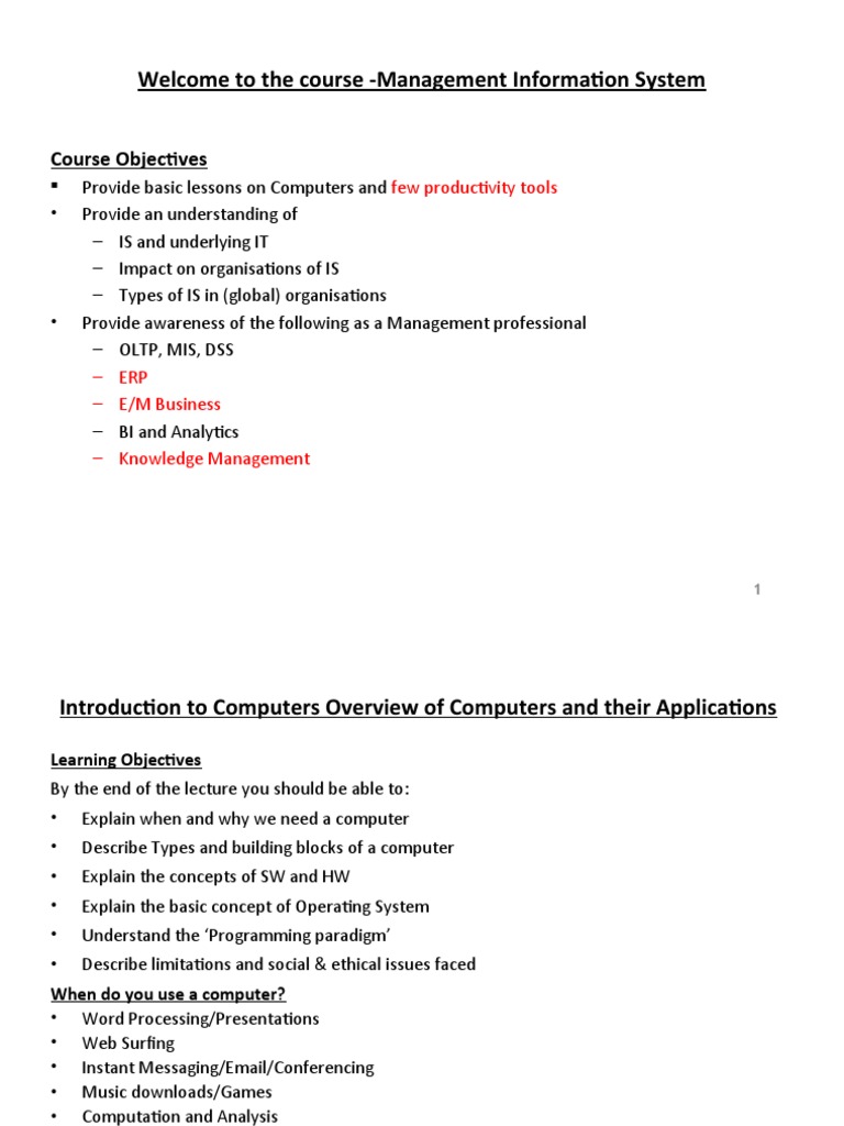 Welcome To The Course - Management Information System | PDF | Computer Data Storage | Input/Output