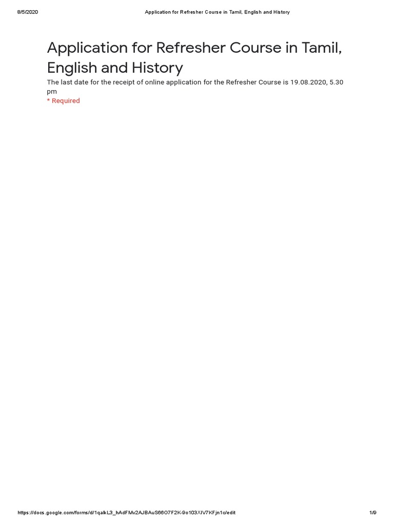 Refresher Course Application Form | PDF | Doctorate
