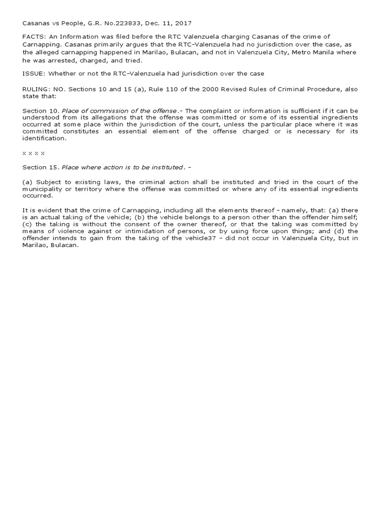 Jurisdiction Dispute in Carnapping Case | PDF | Social Science