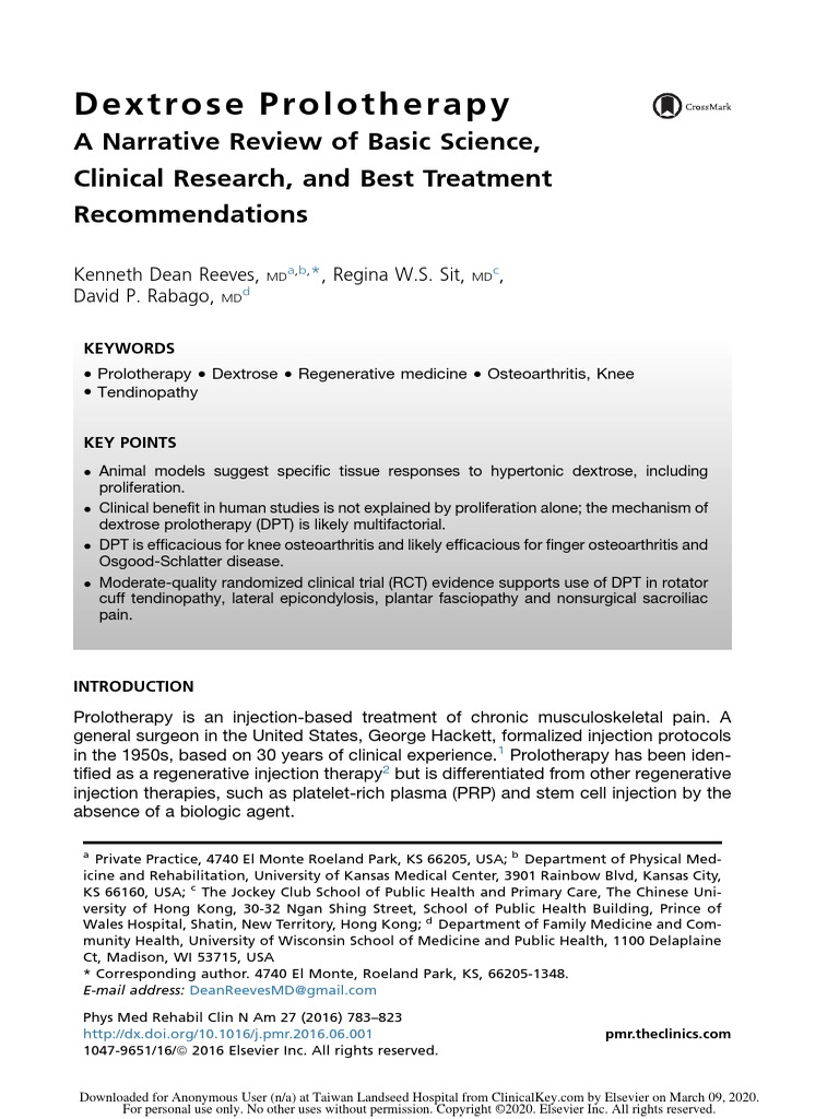 Dextrose Prolotherapy | PDF | Osteoarthritis | Medicine