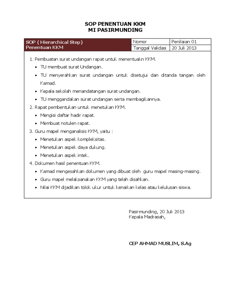SOP Penentuan KKM MI Pasirmunding | PDF