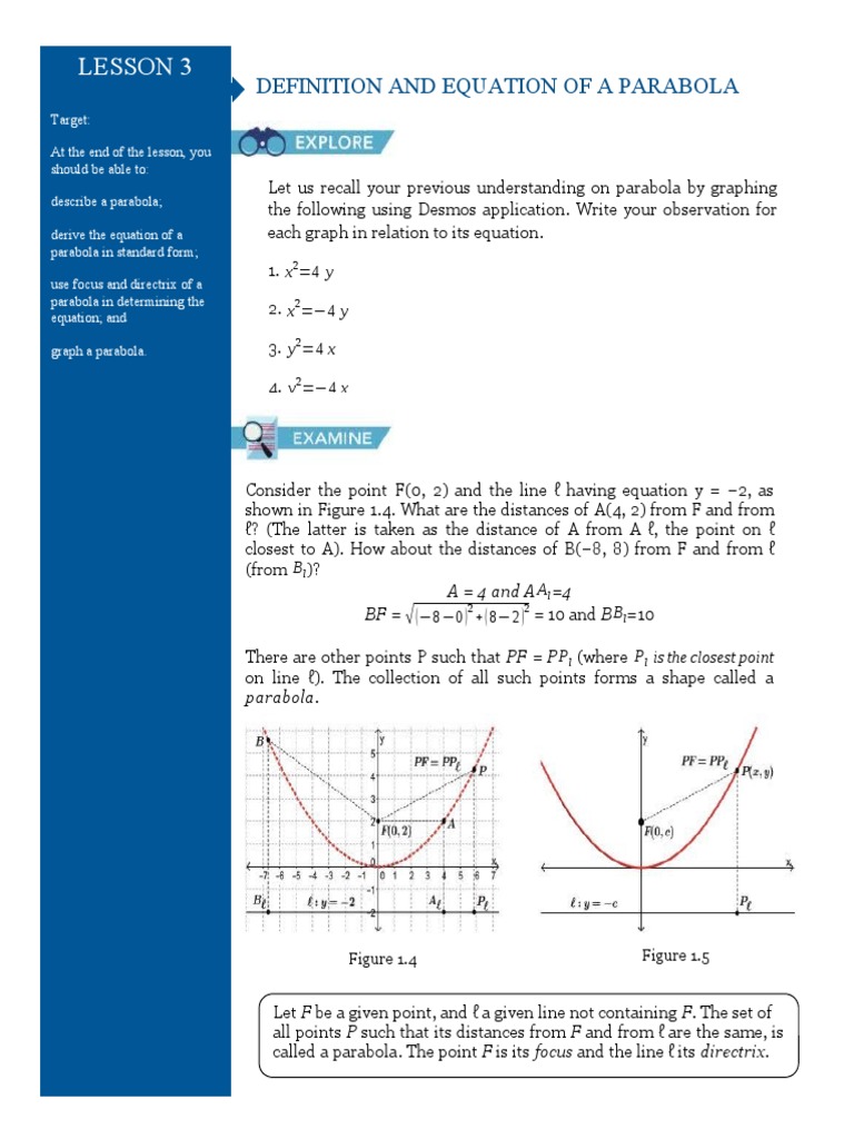 Lesson 3: Definition and Equation of A Parabola | PDF | Analytic ...