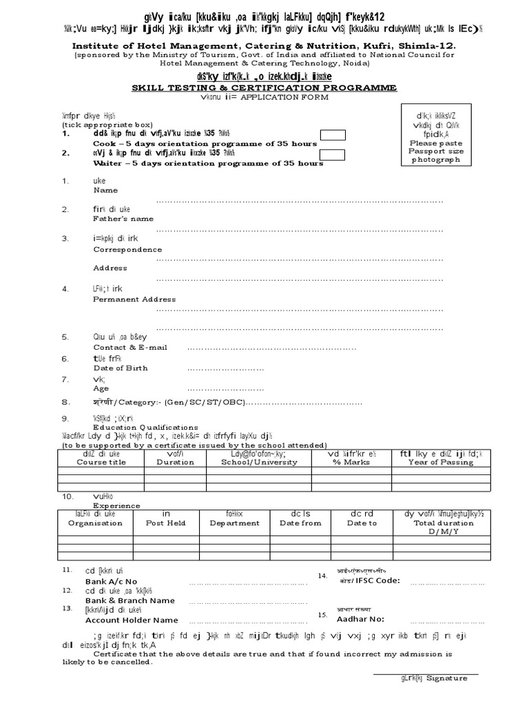 Skill Test Application Form | PDF | Leisure