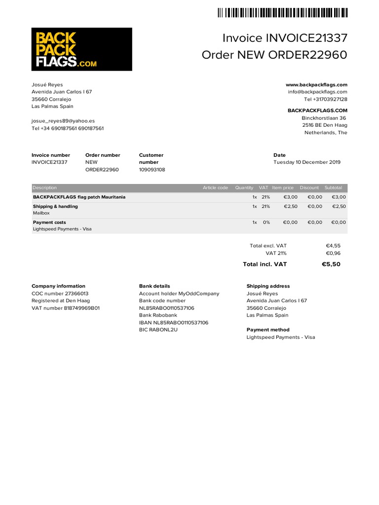 Invoice INVOICE21337 Order NEW ORDER22960: Description Article Code ...