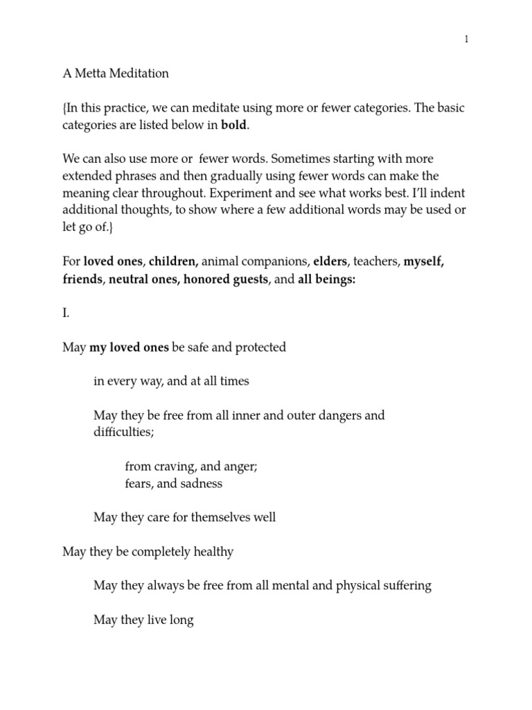 A Metta Meditation | PDF | Contentment | Peace