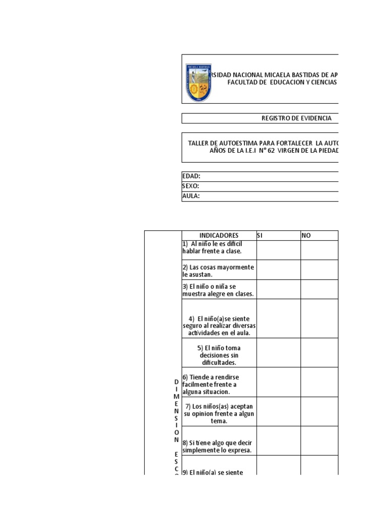 Lista de Cotejo Autoestima | PDF | Ciencias del comportamiento | Cognición