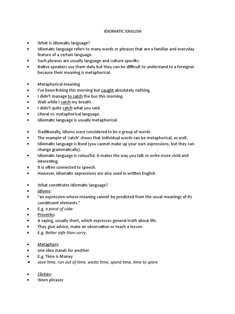 Introduction To Idiomatic English | PDF | Idiom | Phrase