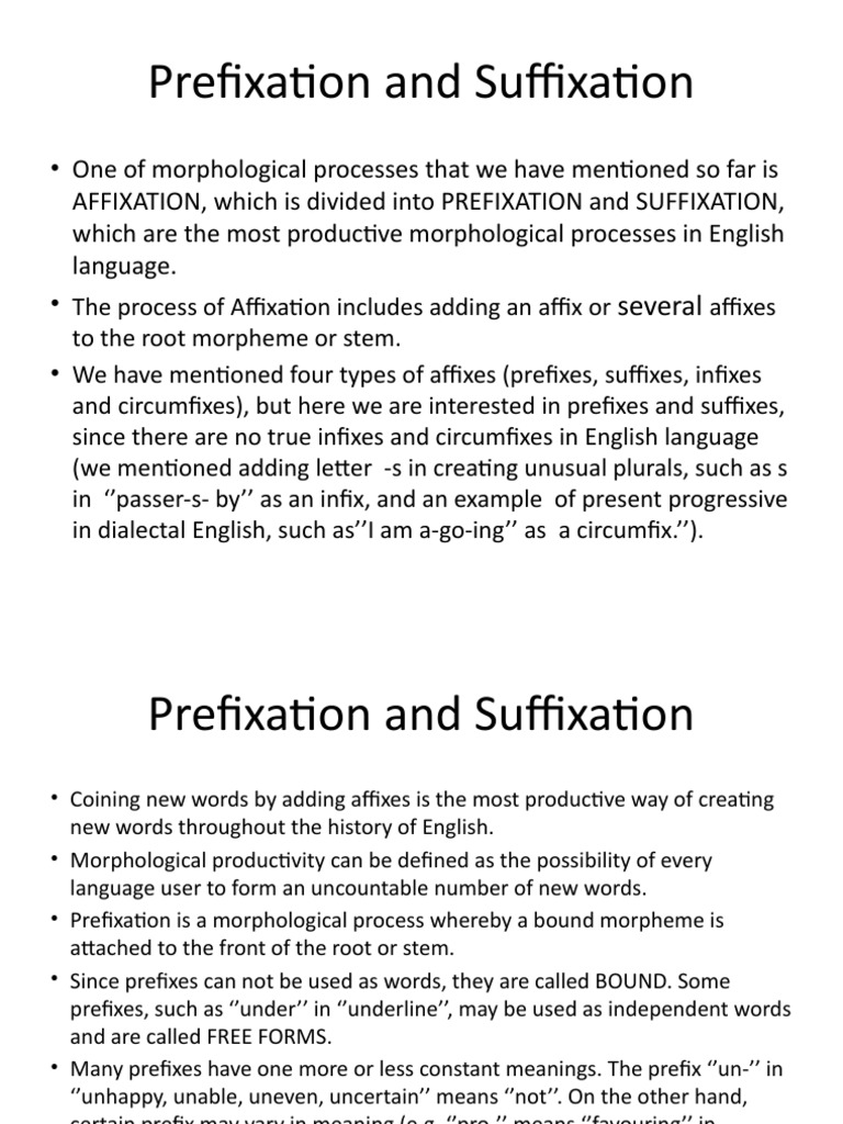 Pre3fixation and Suffixation | PDF | Morphology (Linguistics) | Vocabulary
