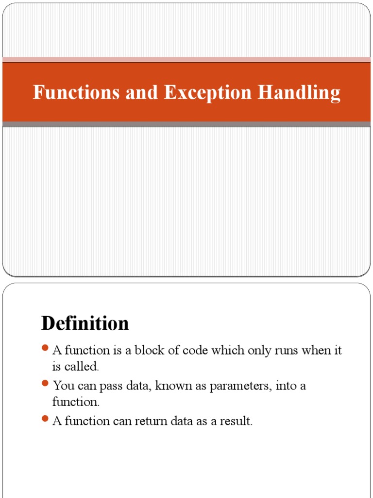 Functions and Exception Handling | PDF | Anonymous Function | Parameter ... Functions and Exception Handling | PDF | Anonymous Function | Parameter ...