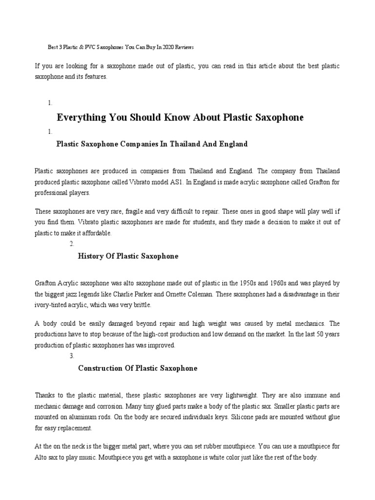 The Best Plastic Saxophones for Students: Comparing Features and Uses ...