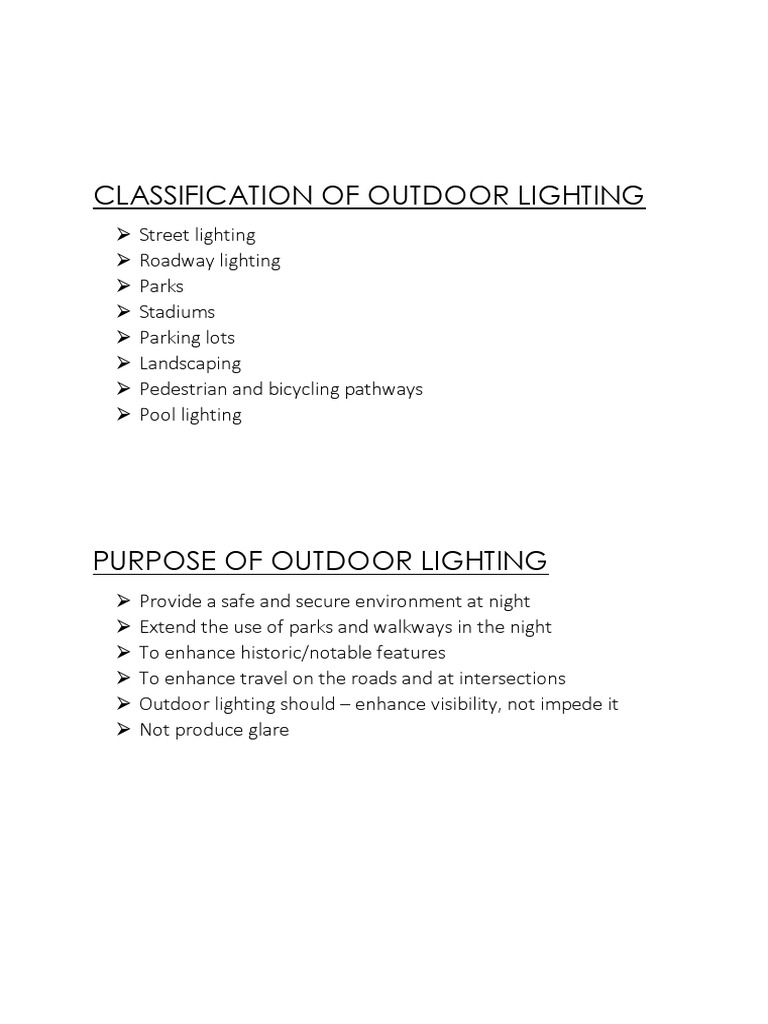 Classification of Outdoor Lighting | PDF | Lighting | Incandescent ...