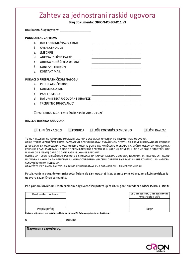 Zahtev Za Raskid Ugovora | PDF