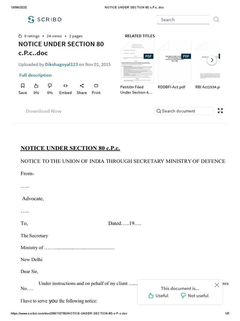 NOTICE UNDER SECTION 80 C.P.C PDF | PDF | Computer File | Media Technology