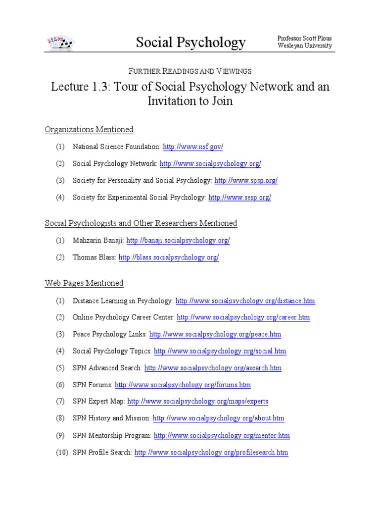 Social Psychology Network Overview | PDF | Science & Mathematics