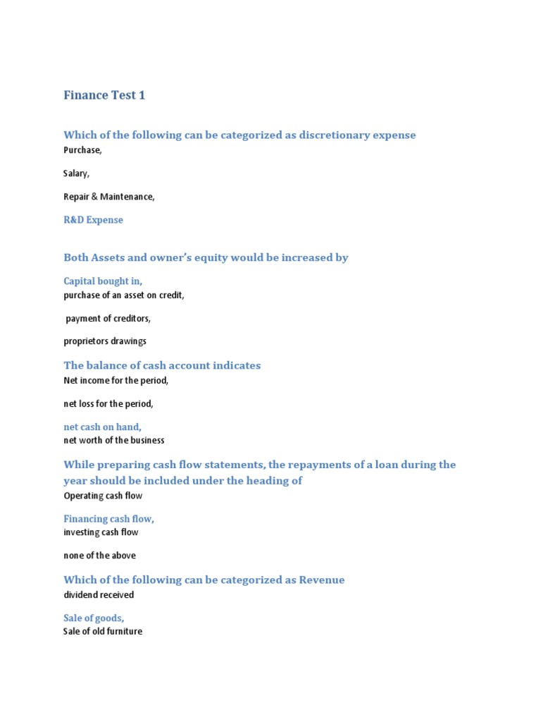 IMT CDL Finance Test 1 & 2 | PDF | Debits And Credits | Cash Flow Statement