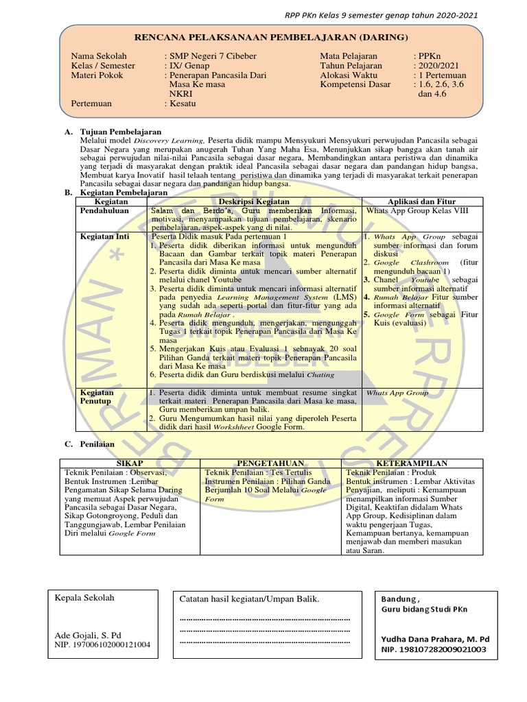 Contoh RPP Daring PDF | PDF