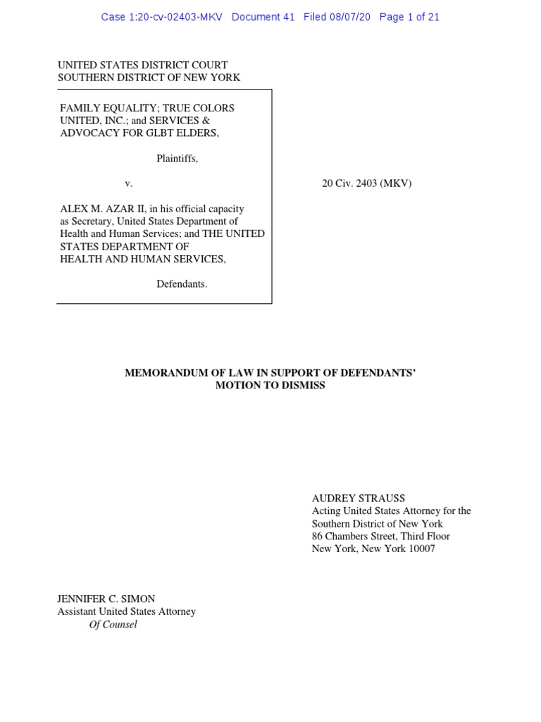 Memorandum of Law in Support of Defendants' Motion To Dismiss | PDF ...