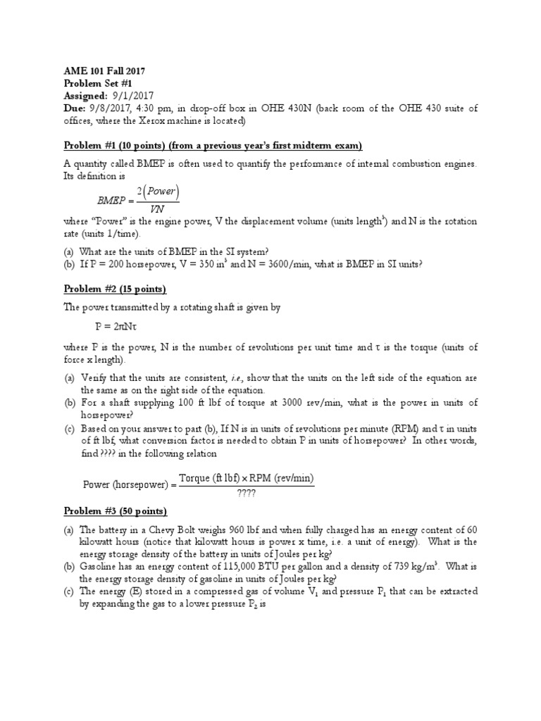 Bmep VN: Power (Horsepower) Torque (FT LBF) × RPM (Rev/min) ???? | PDF ...