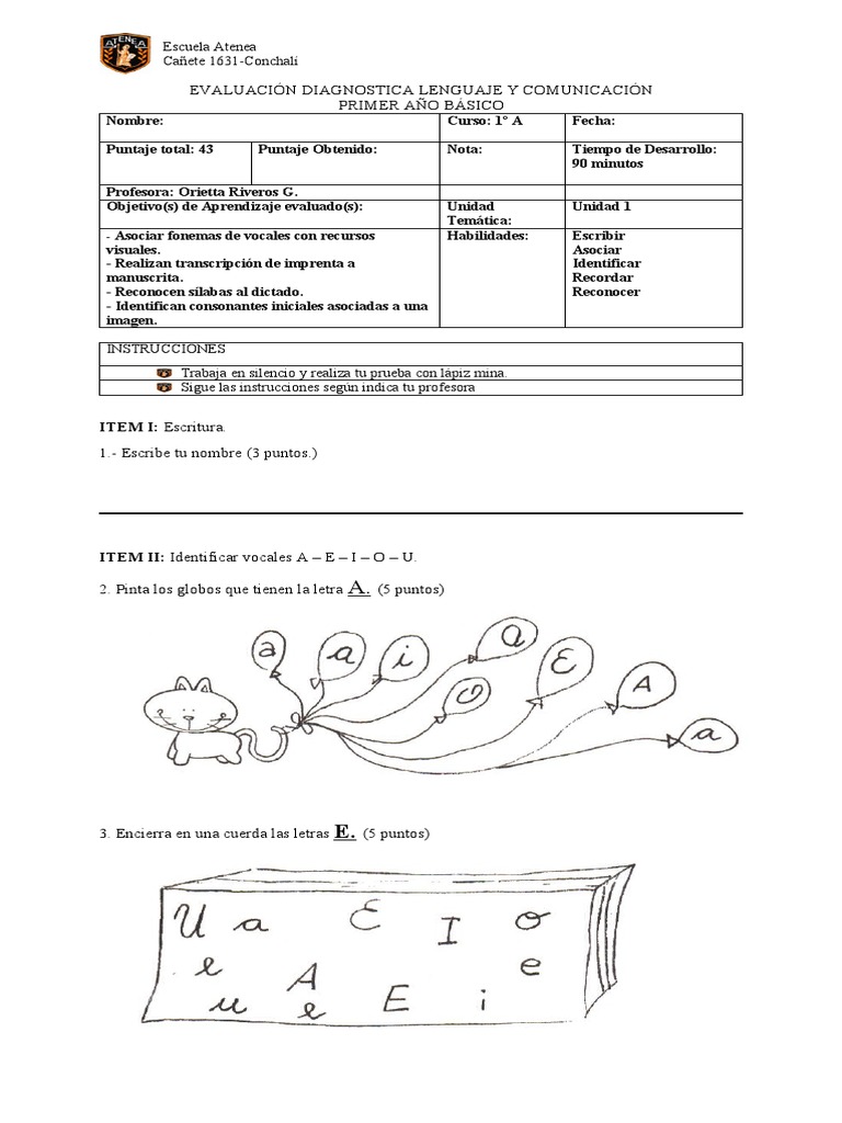 Prueba Diagnostico Lenguaje Primero Basico | PDF | Crecimiento personal ...