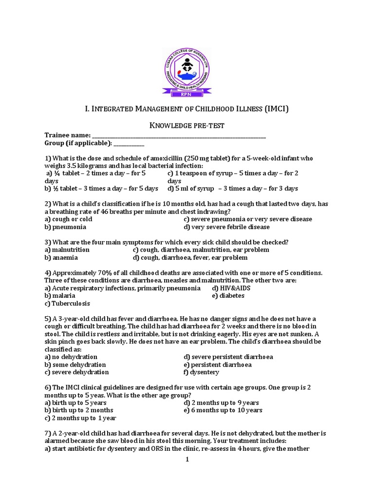 Assessing Knowledge of Integrated Management of Childhood Illness (IMCI ...