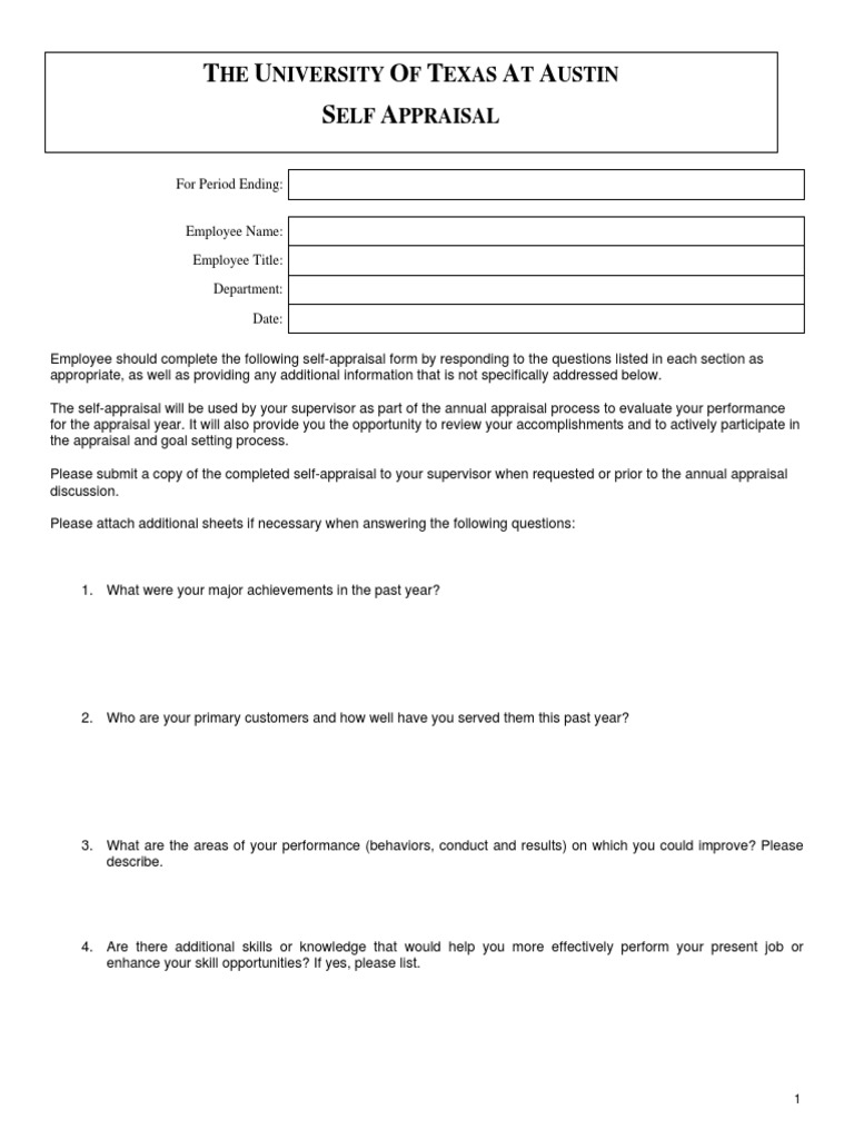 T U O T A A S A: HE Niversity F Exas T Ustin ELF Ppraisal | PDF | Performance Appraisal ...