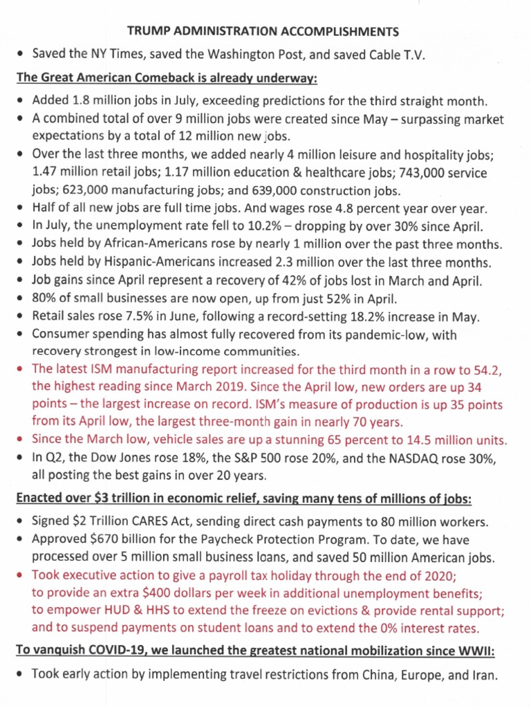 Trump Accomplishments | PDF