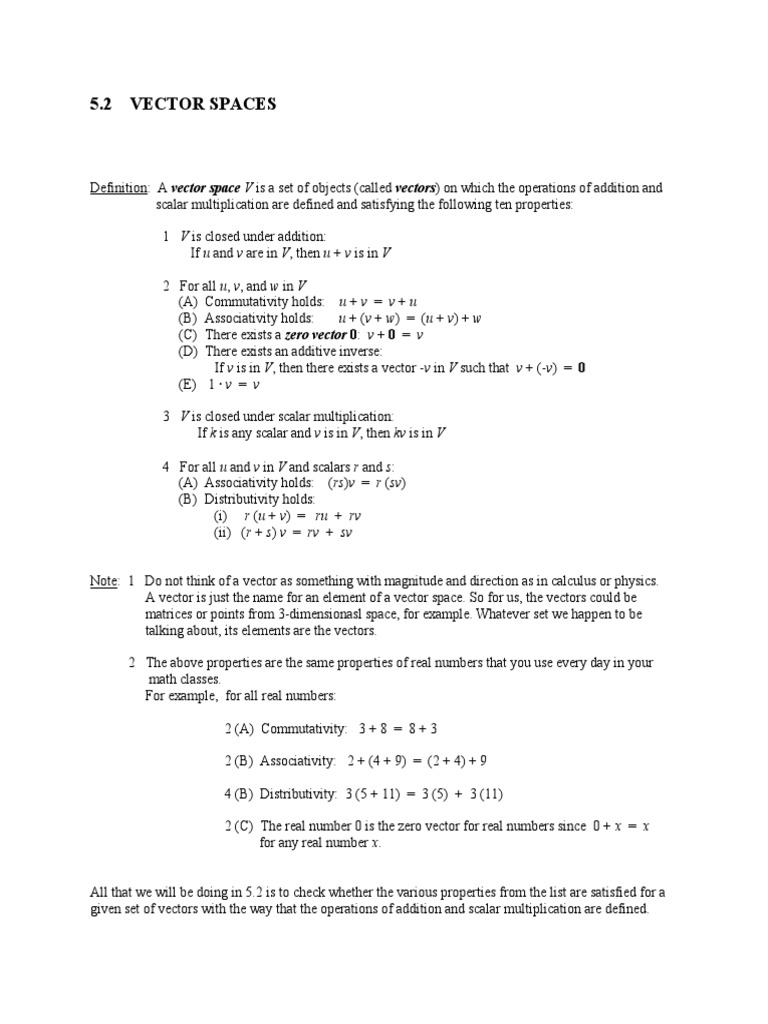 5.2 Vector Spaces | PDF | Scalar (Mathematics) | Vector Space