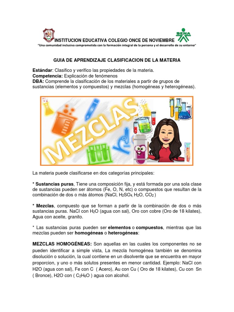 Clasificación de la Materia y Mezclas | PDF | Mezcla | Agua