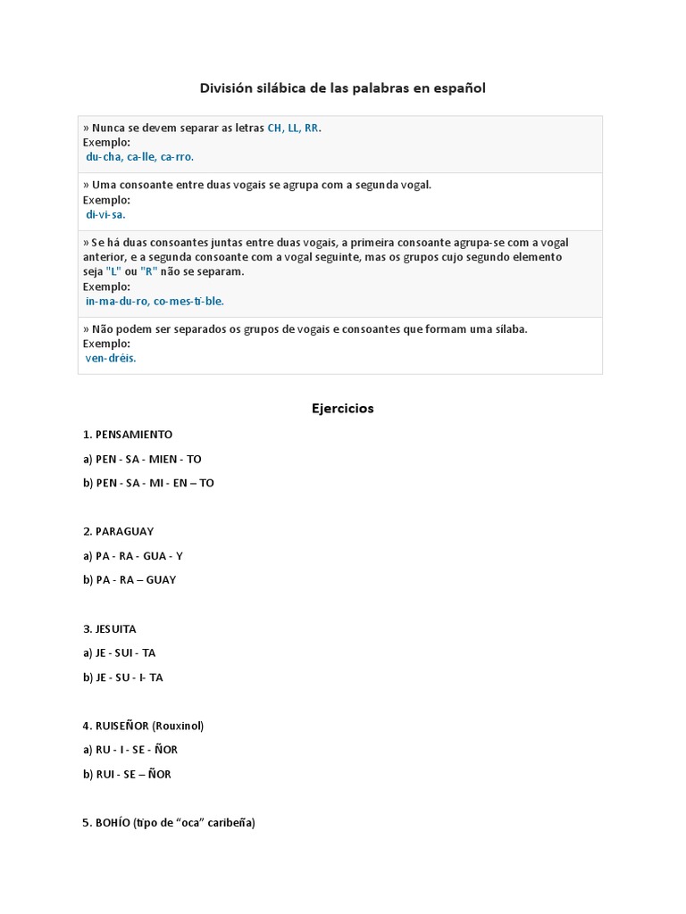 División silábica de las palabras en español | PDF