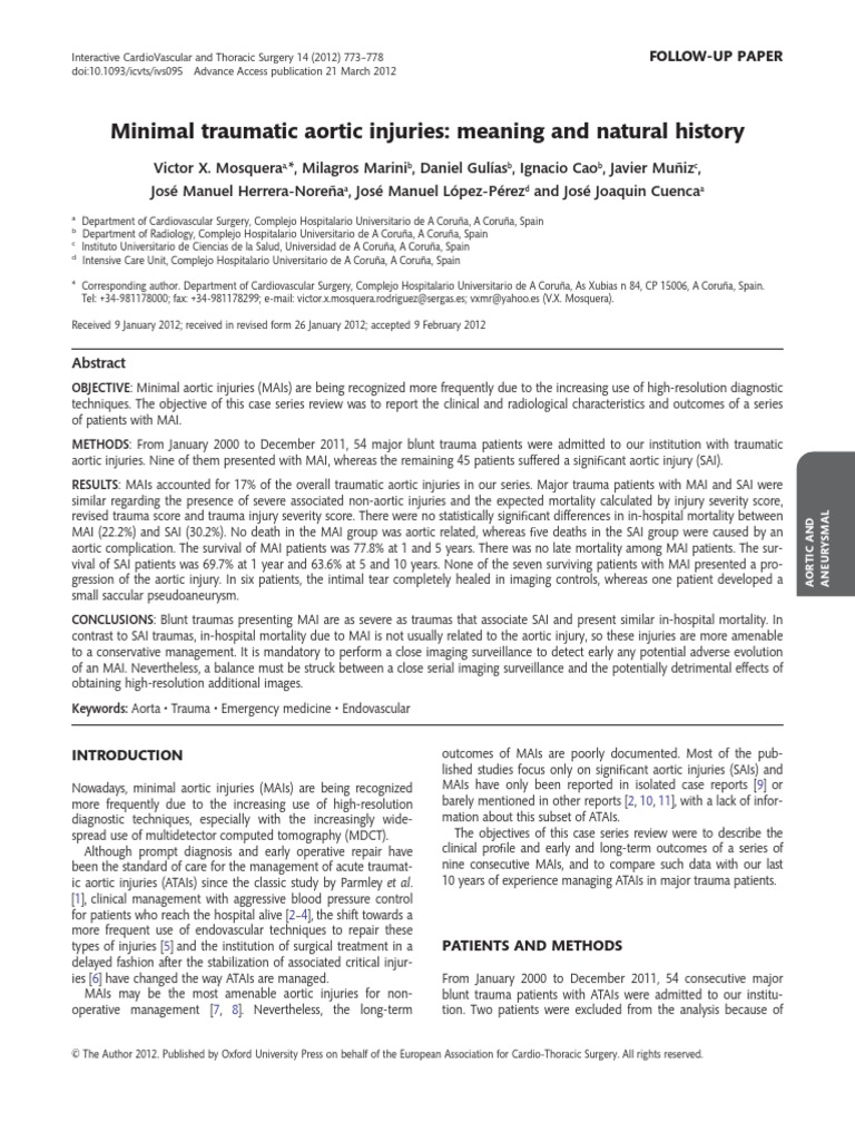 Minimal Traumatic Aortic Injuries | PDF | Aorta | Major Trauma