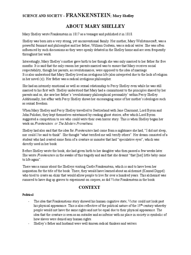 Frankenstein: About Mary Shelley | PDF | Frankenstein | Mary Shelley