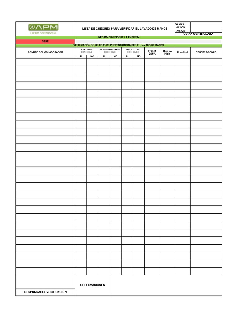Anexo 1. LISTA DE CHEQUEO LAVADO DE MANOS | PDF