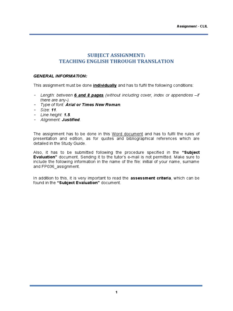Subject Assignment: Teaching English Through Translation: General ...