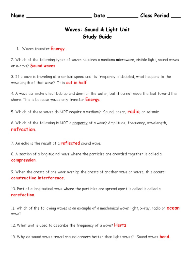 Unit Test Study Guide Waves Light and Sound2 | PDF | Waves | Sound