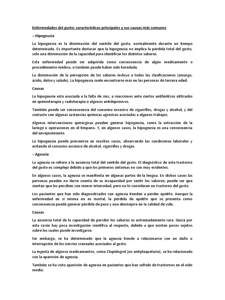 Enfermedades Del Gusto | PDF | Gusto | Sabor