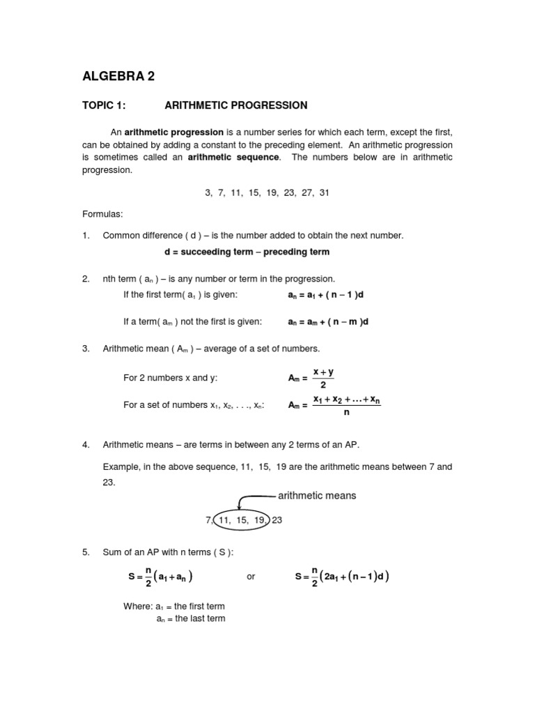 Algebra 2: Topic 1: Arithmetic Progression | PDF | Teaching Mathematics | Mathematical Analysis