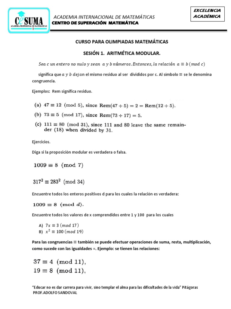Aritmética Modular | PDF | Álgebra abstracta | Aritmética
