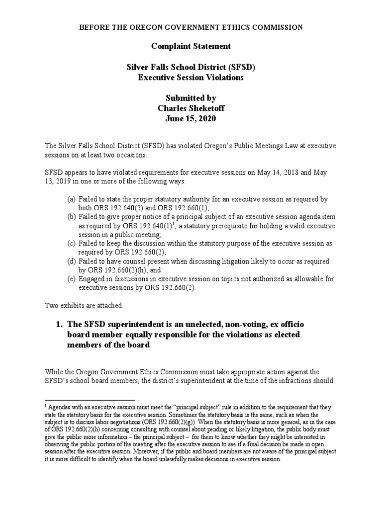 OGEC Sheketoff SFSD Complaint | PDF | Agenda (Meeting) | Board Of Directors