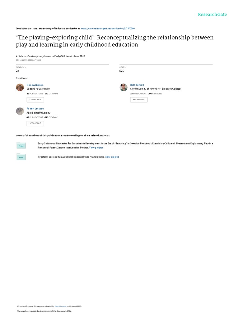 The Playing-Exploring Child': Reconceptualizing The Relationship ...