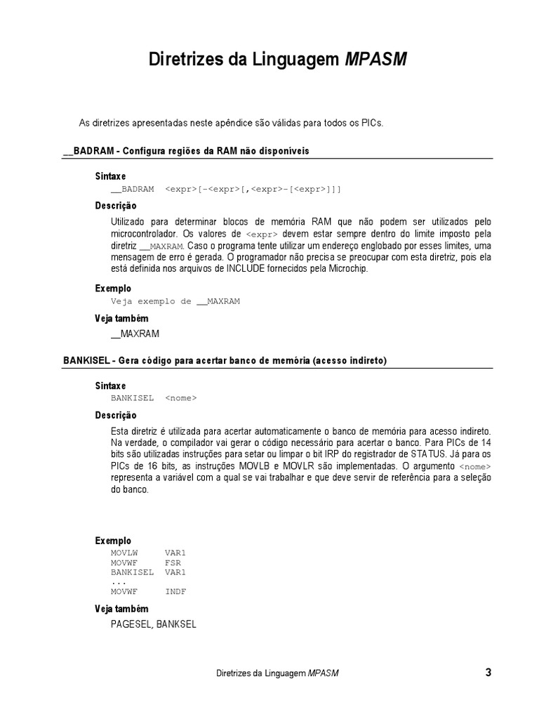 Diretrizes Da Linguagem MPASM | PDF | Macro (Ciência da Computação ...